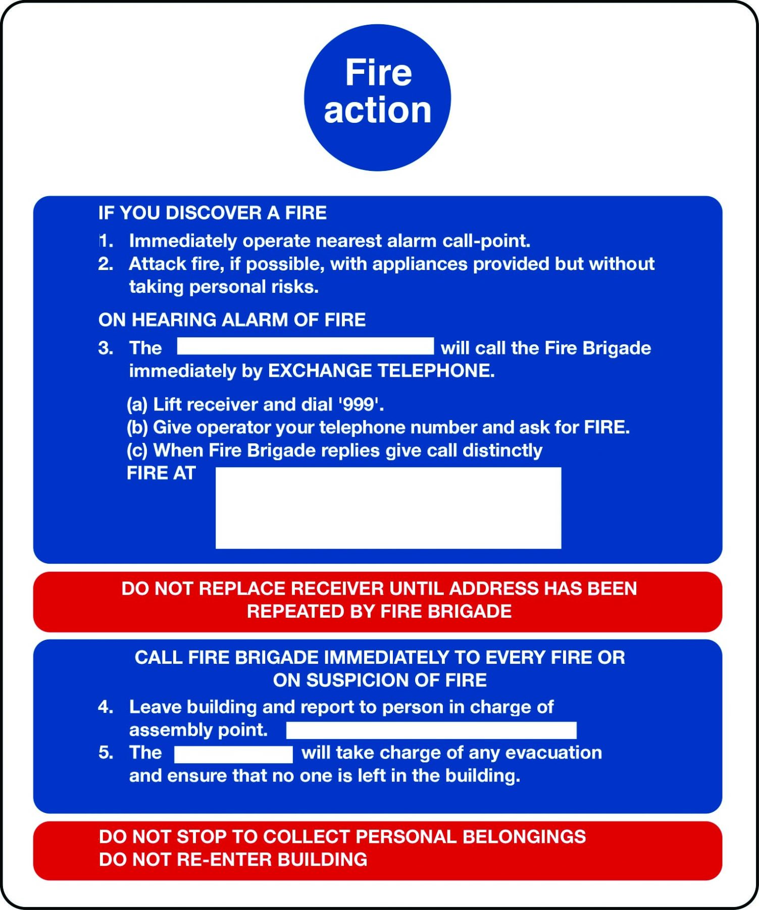 Fire action for buildings without lifts sign | Aura Sign Shop