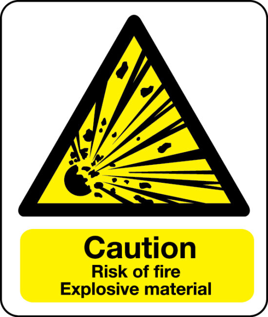 Caution risk of explosive material sign | Aura Sign Shop