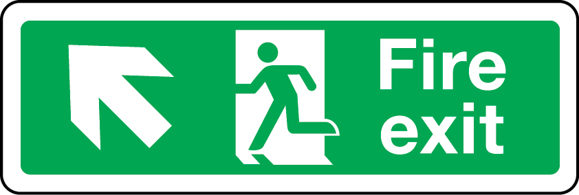 Fire exit arrow up left sign | Aura Sign Shop
