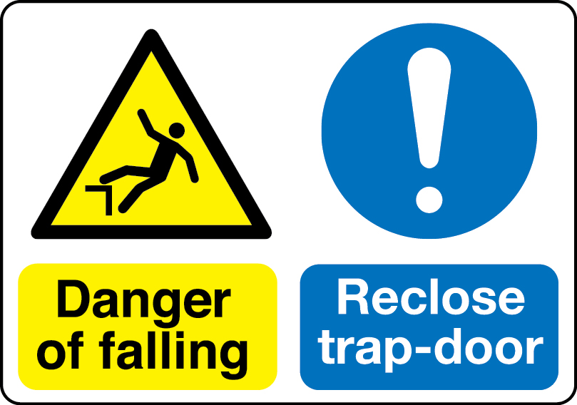 Danger of falling Reclose trap-door sign | Aura Sign Shop