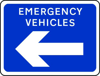 EMERGENCY VEHICLES arrow left sign | Aura Sign Shop