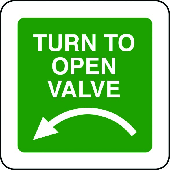 TURN TO OPEN VALVE arrow left sign | Aura Sign Shop