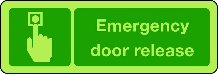 Fire - Emergency door release in photoluminescent sign | Aura Sign Shop
