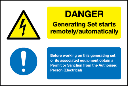 P6 Danger Generating set starts remotely/automatically sign | Aura Sign ...