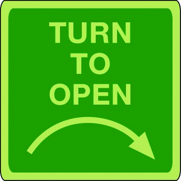 Turn to open clockwise (with arrow) in photoluminescent sign | Aura ...