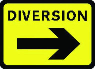 DIVERSION arrow right 1050 x 750mm temporary traffic sign | Aura Sign Shop