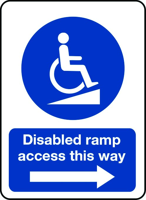 Disabled ramp access this way (arrow right) sign | Aura Sign Shop