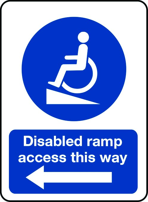 Disabled ramp access this way (arrow left) sign | Aura Sign Shop