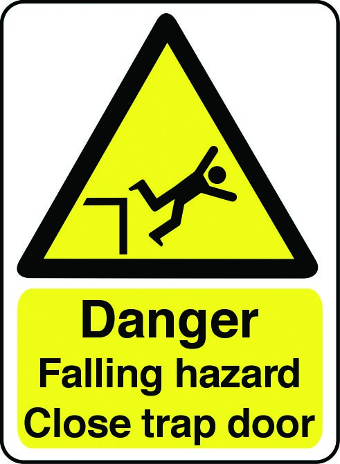 DANGER Falling hazard, Close trap door sign | Aura Sign Shop