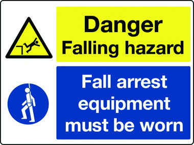 Danger Falling hazard, Fall arrest equipment must be worn sign | Aura ...