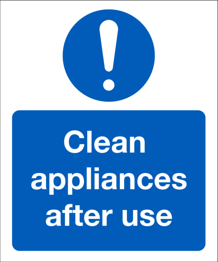 Clean appliances after use - Permanent COVID-19 Sign | Aura Sign Shop