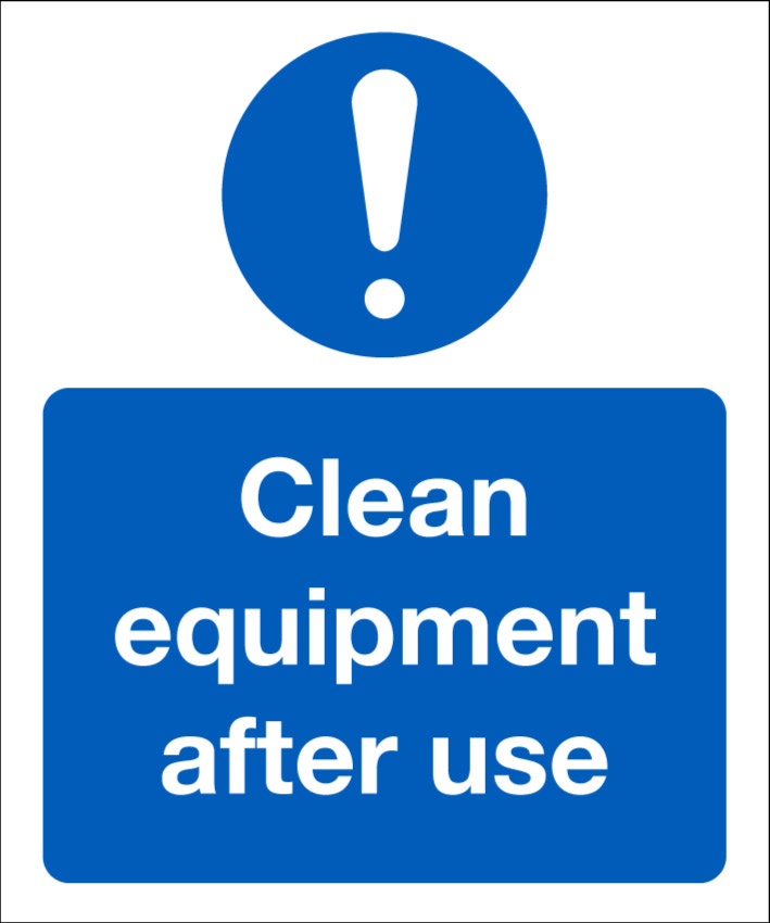 Clean equpiment after use - Permanent COVID-19 Sign | Aura Sign Shop
